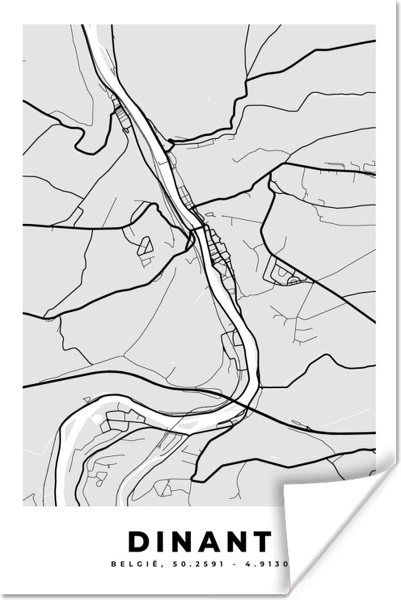 Poster Stadskaart – Zwart Wit - Kaart – Dinant – België – Plattegrond ...