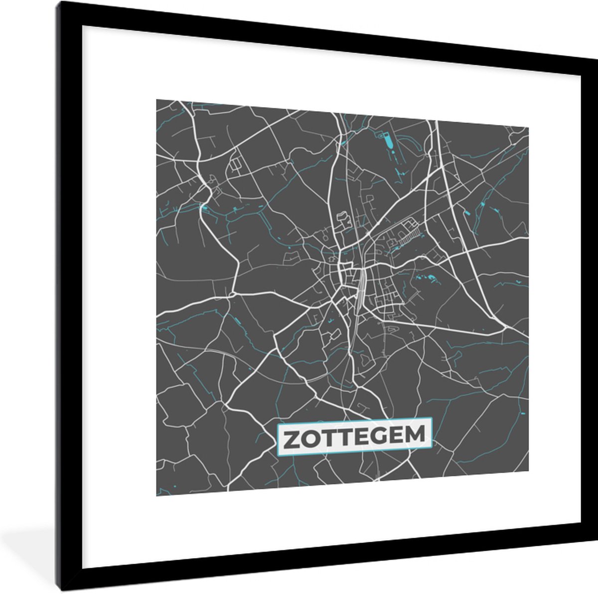 Fotolijst incl. Poster - België – Zottegem – Stadskaart – Kaart – Blauw ...