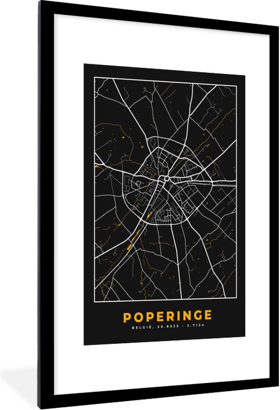 Fotolijst incl. Poster - Black & gold - Poperinge - Stadskaart ...