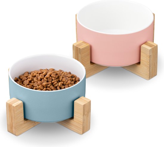 Navaris keramische voerbakken met standaard - 17,5 cm diameter voerbak ...