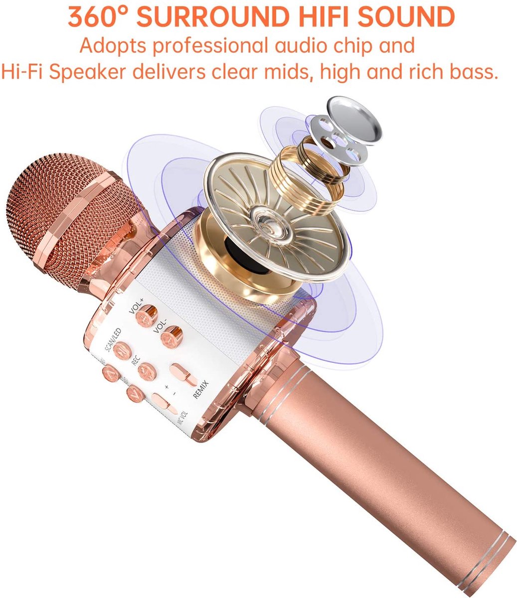 Sendo Karaoke Microfoon - Bluetooth - Draadloos - LED Verlichting ...