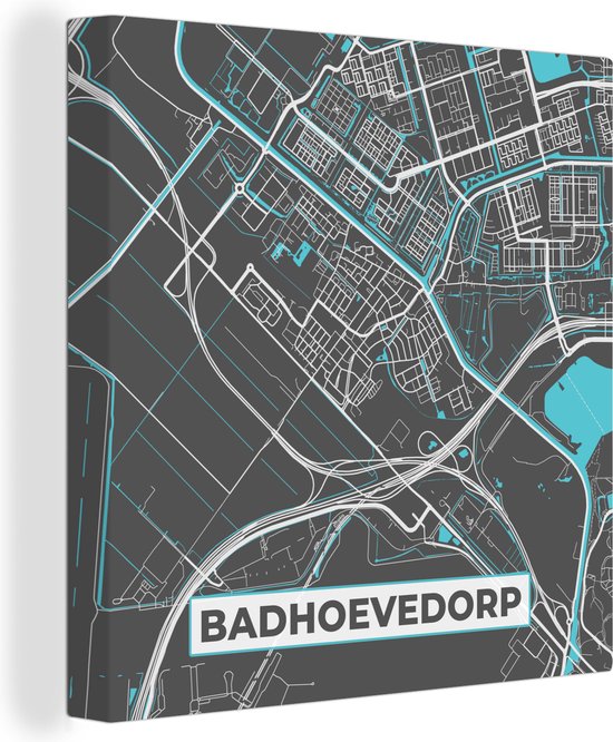 Canvas Schilderij Badhoevedorp - Stadskaart - Plattegrond - Kaart ...