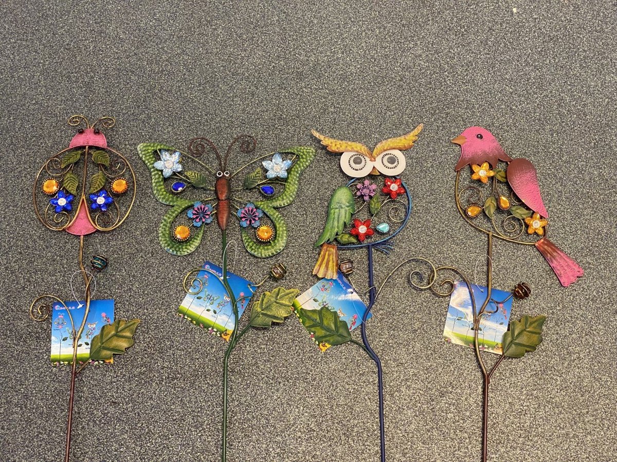 Metalen tuinstekers ''lieveheersbeestje/vlinder/uil/vogel" - Set van 4 ...