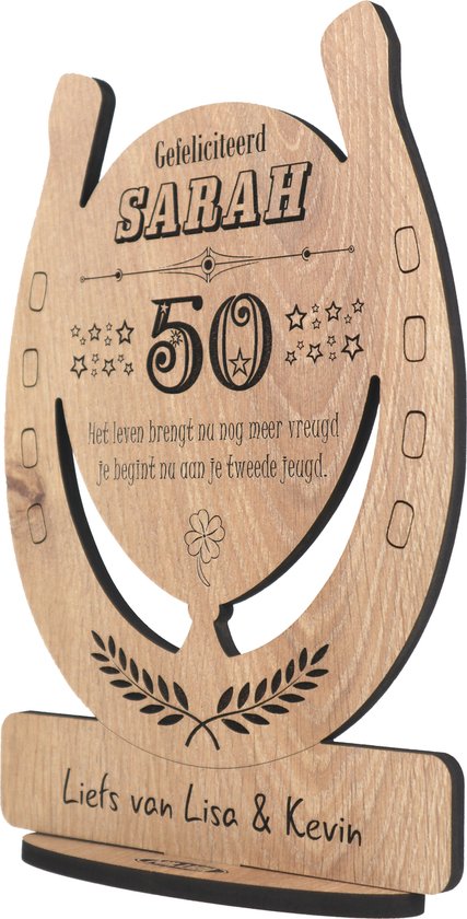 Ballon Sarah - houten wenskaart - kaart van hout 50 jaar - verjaardag ...