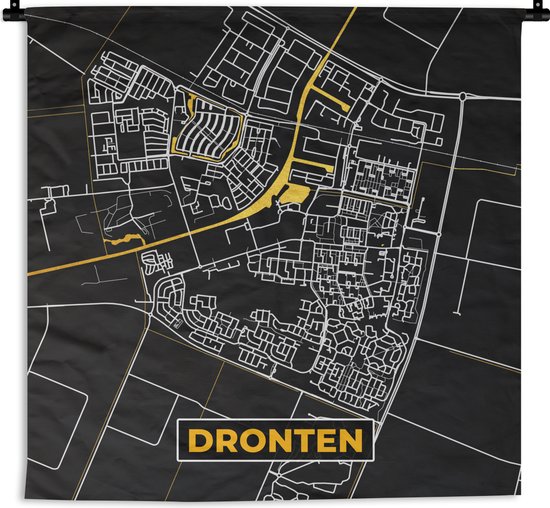 Wandkleed - Wanddoek - Dronten - Black and Gold - Stadskaart - Kaart ...