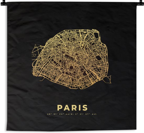 Wandkleed - Wanddoek - Kaart - Parijs - Goud – Frankrijk – Stadskaart ...