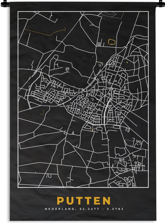 Wandkleed - Wanddoek - Putten - Stadskaart - Black and Gold ...