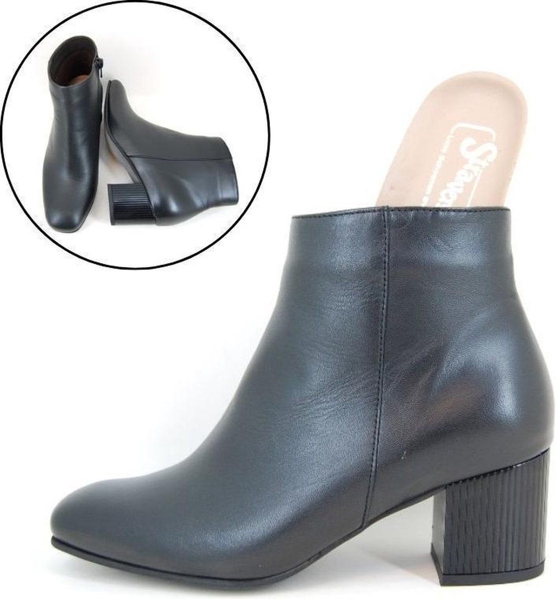 Stravers - Maat 43 Enkellaarsjes met Hak Zwart Comfortabel Uitneembaar ...