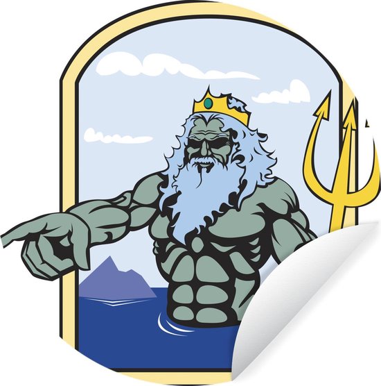 Illustration de Poséidon avec son trident Sticker mural cercle papier ...