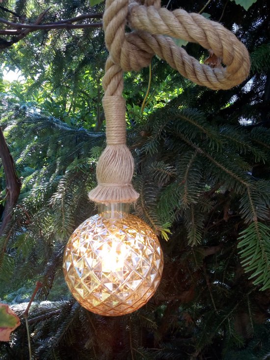 Touwlamp van 2 meter met zwarte plafondplaat en een sierlijke retro ...