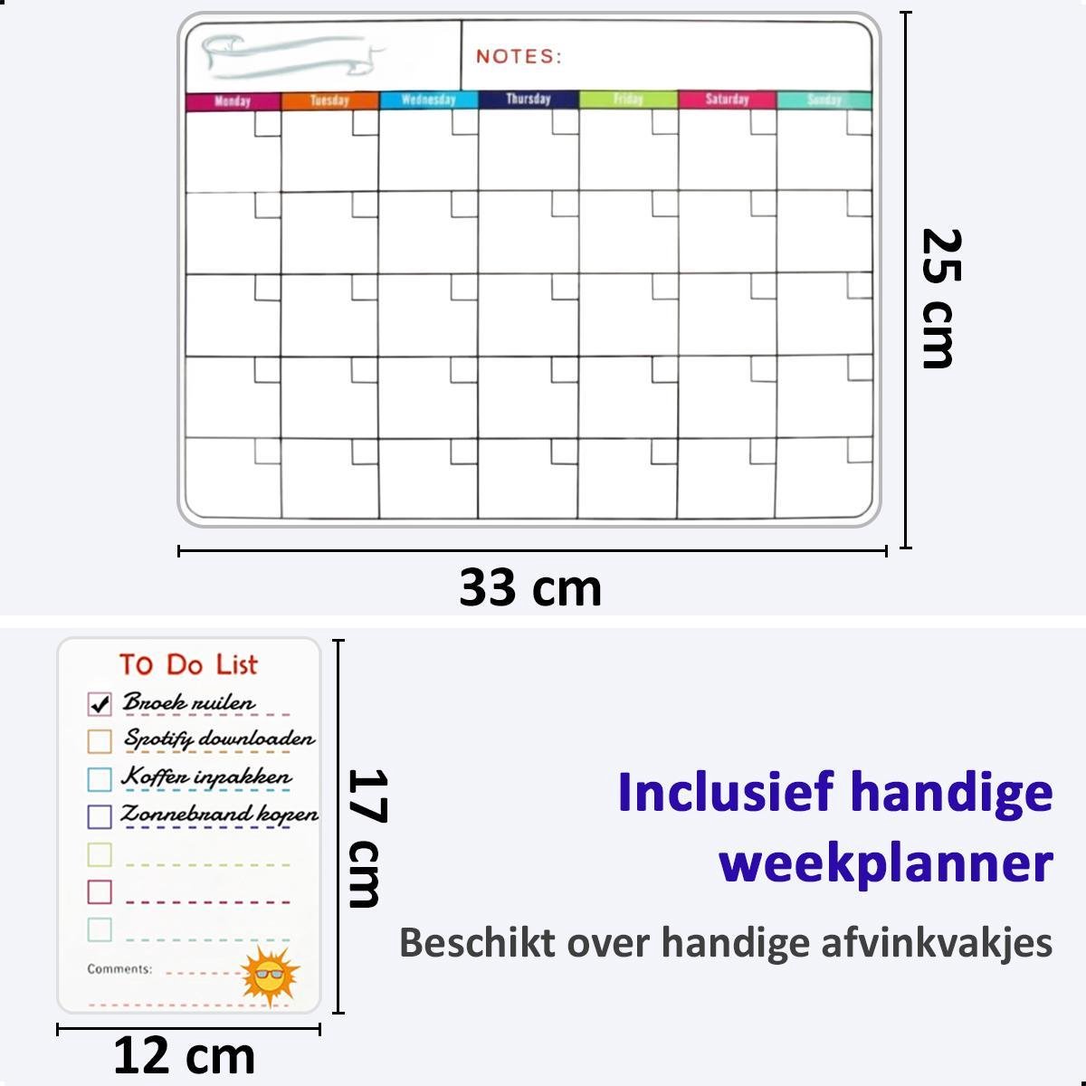 AWEMOZ Maandplanner - Magnetisch Planbord + To Do List - Incl. Marker ...