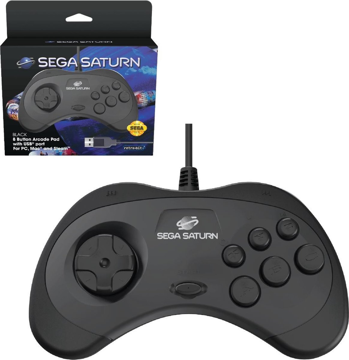 Retro-Bit SEGA Saturn USB Controller Black | bol.com