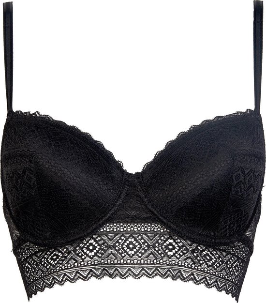 Longline padded wire bra Graphical lace - Zwart - Maat 75C | bol