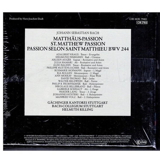 J.S. Bach Matthäuspassion Helmuth Rilling, Bach/ Rilling | CD (album ...