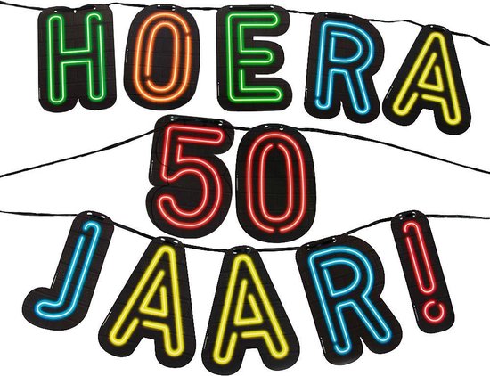 Slinger Hoera 50 jaar Neon + Button 50 jaar | bol.com