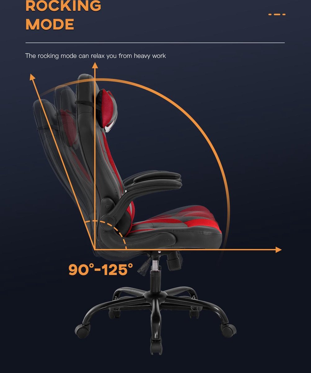 Best Office OC-RC66-Red, Ergonomische gaming stoel met hoofsteun en lendensteun,... | bol.com
