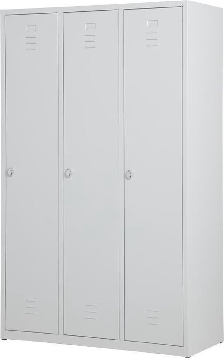Metalen lockerkast grijs - 3 deurs 3 delig - met slot - 190x120x50 cm ...
