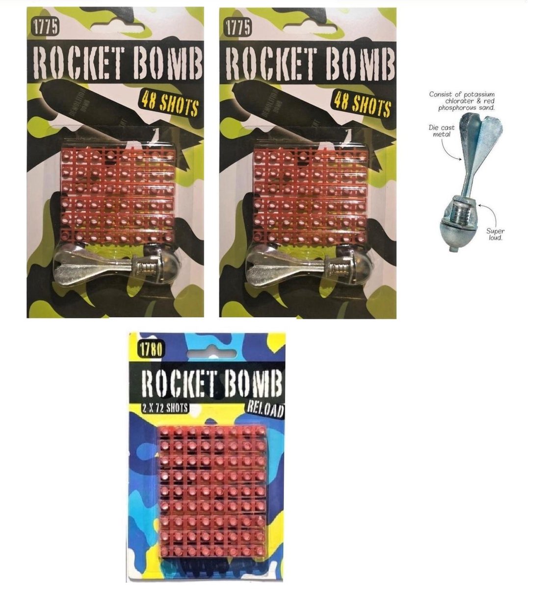 Rocket bomb - 240 shots - Zilveren raket - Reload 2 x 72 - Bommetjes ...