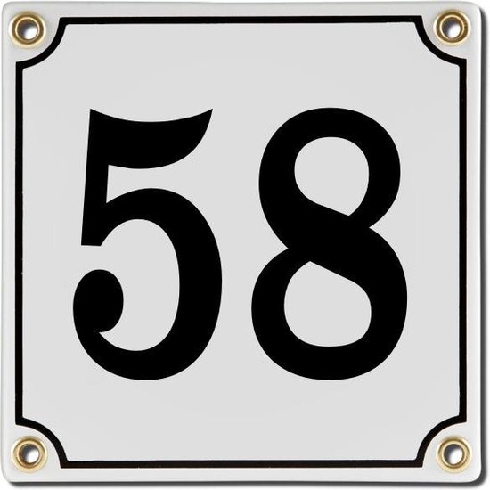 Emaille huisnummer wit nr. 58 | bol