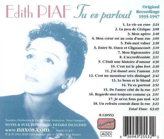 Edith Piaf - Volume 1: Tu Es Partout (CD), Edith Piaf | Muziek | bol