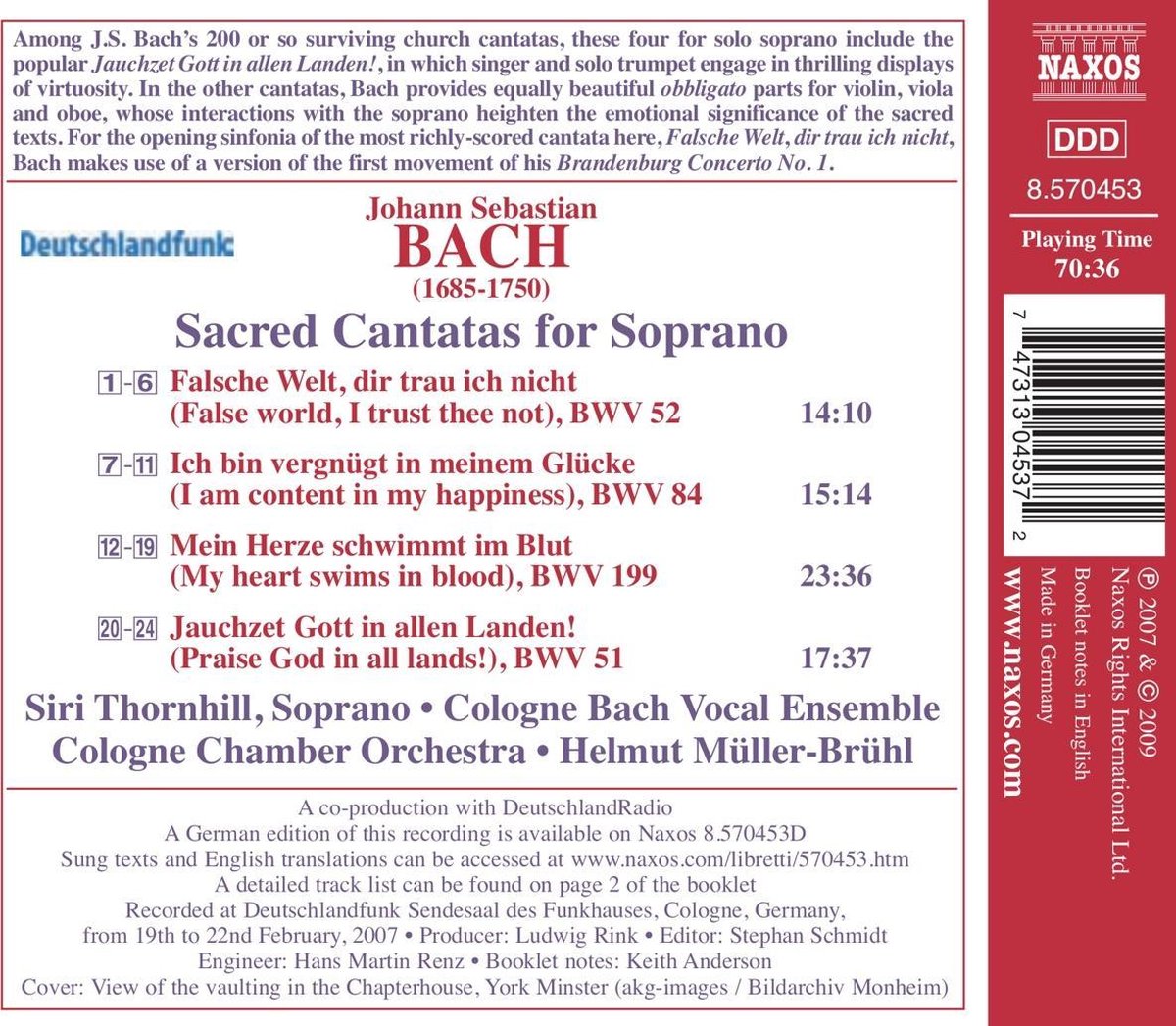 Cologne Chamber Orchestra, Helmut Müller-Brühl - Bach: Sacred Cantatas ...
