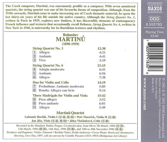 Martinu Quartet - String Quartets Nos 3 & 6 (CD), Martinu Quartet | Muziek | bol