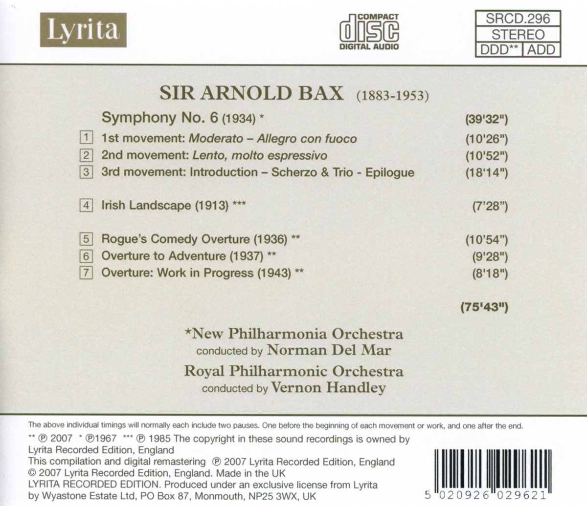 Bax: Symphony No.6, Irish Landscape, ..., Del | CD (album) | Muziek ...