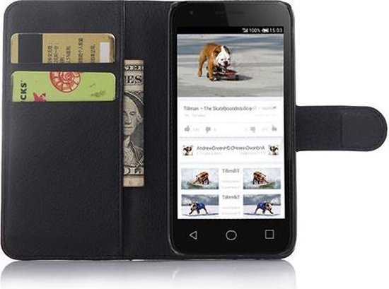 Alcatel One Touch PIXI 3 (4.5) Lychee Skin Wallet Cover Zwart | bol.com