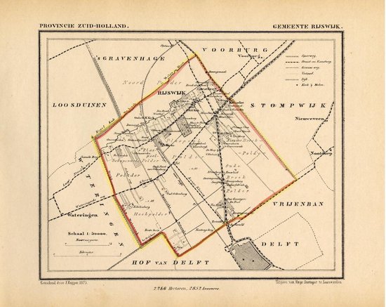 Historische kaart, plattegrond van gemeente Rijswijk in Zuid Holland ...