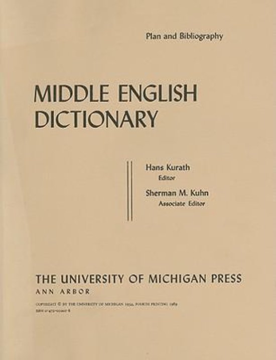 Middle English Dictionary | 9780472010011 | Boeken | bol.com