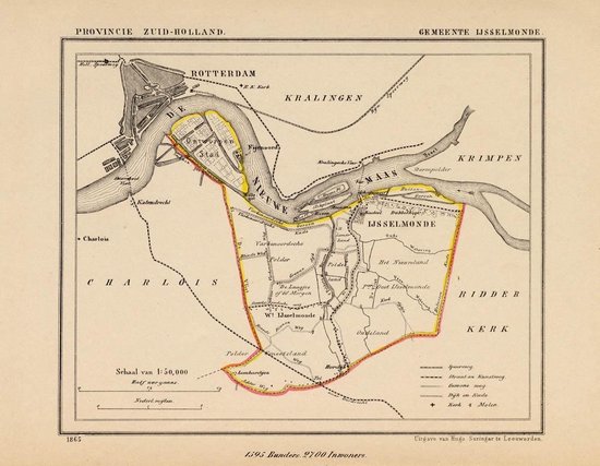 Historische kaart, plattegrond van gemeente IJsselmonde in Zuid Holland ...