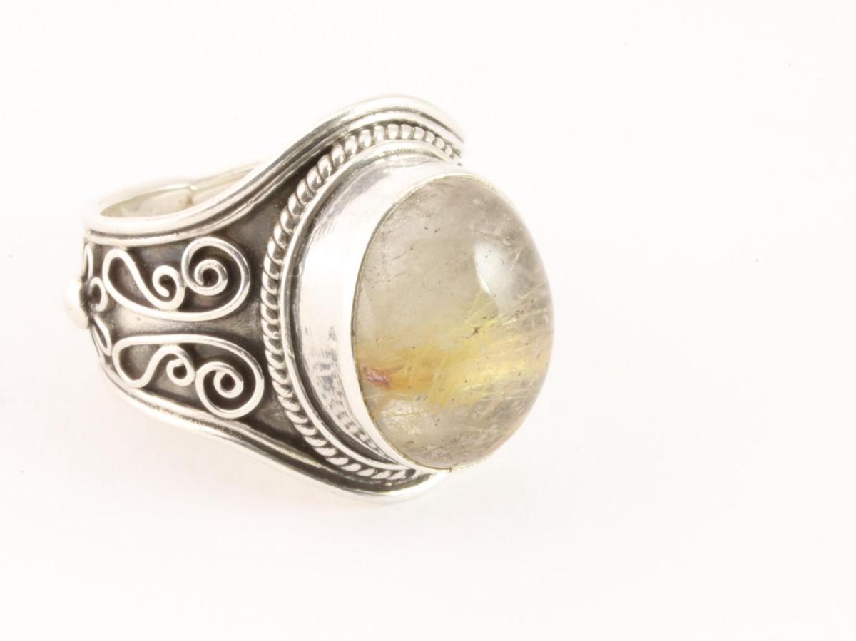 Zware bewerkte zilveren ring met gouden rutielkwarts | bol.com