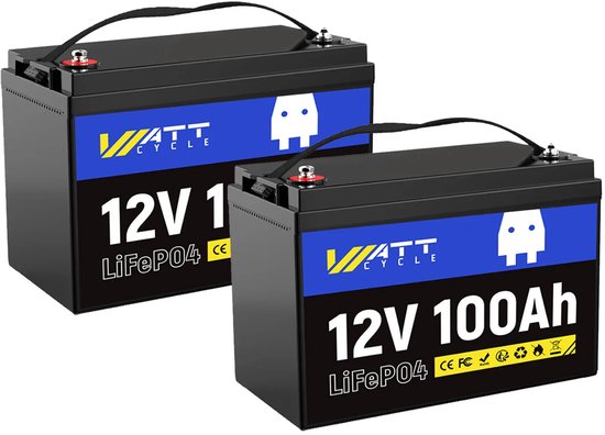 WattCycle 2-delige set 12V 100Ah LiFePO4 accu, 12v 100ah ...