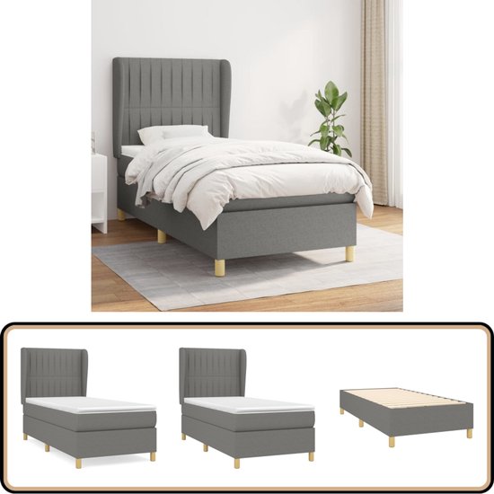 vidaXL Boxspring Donkergrijs 100x200 cm met Matras Boxspringbed ...