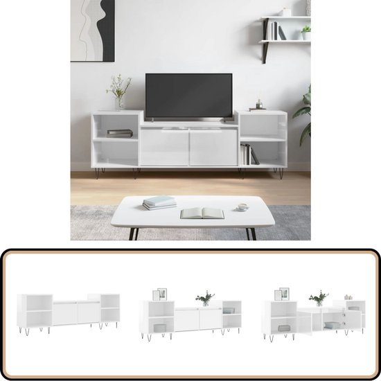 vidaXL Tv-meubel hoogglans wit 160x35x55 cm Tv-meubel - Hoogglanss Wit ...