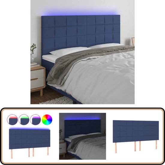 vidaXL Hoofdbord LED 180 cm stof blauw Hoofdboard - Led Lamp - Hoofdbord Blauw - Slaap... | bol