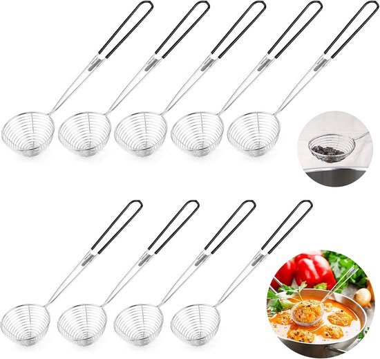 9 stuks roestvrijstalen schuimspaan - spinnenzeef - kleine draad zeef ...