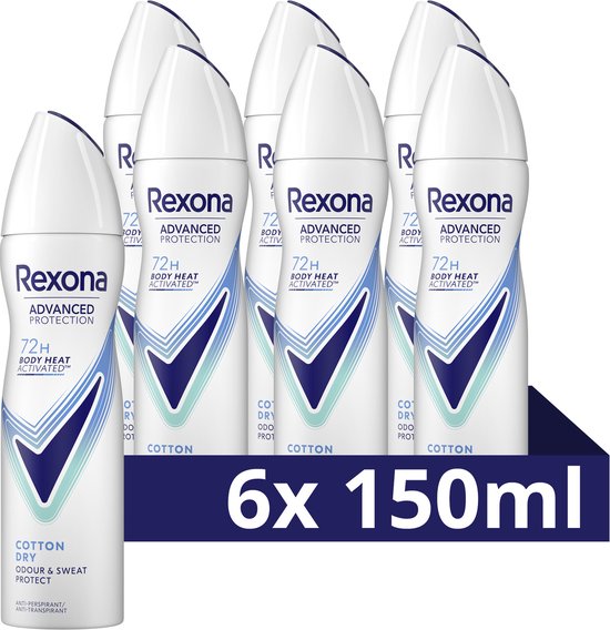Rexona Women Advanced Protection Anti-Transpirant Spray - Cotton Dry - 6 x 150 ml -... | bol