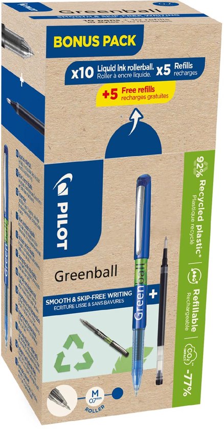 Pilot Greenball roller, medium punt, 10 rollers + 10 vullingen, medium ...