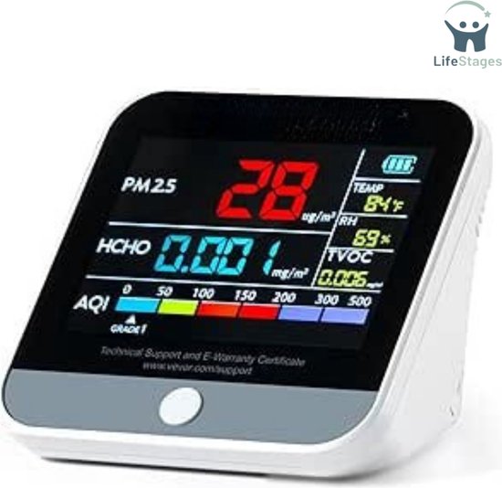 LifeStages - Fijnstofmeter - Mini-Luchtkwaliteitsmonitor - Formaldehyde ...