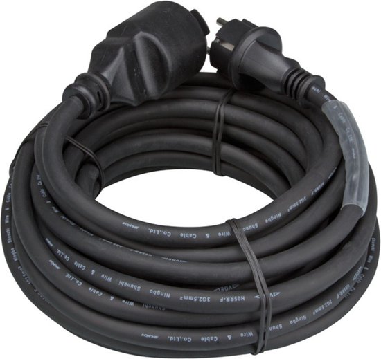 HQ-Power Verlengkabel 20 meter voor buitengebruik, rubberen stroomkabel ...