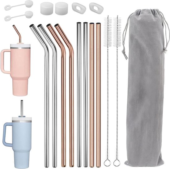 8 stuks roestvrijstalen rietjes 31 cm lang metalen rietje voor ...