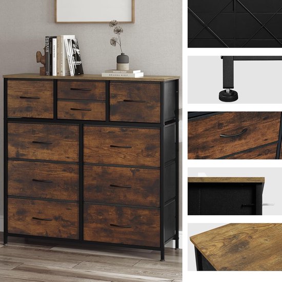 FURNIBELLA -Commode met 10 Stoffen Laden – Dressoir in Industriële ...