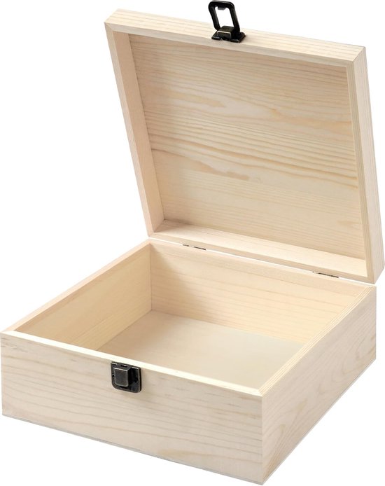 Goodivery ® Opbergdoos, hout, onbehandeld met klapdeksel, decoratieve ...