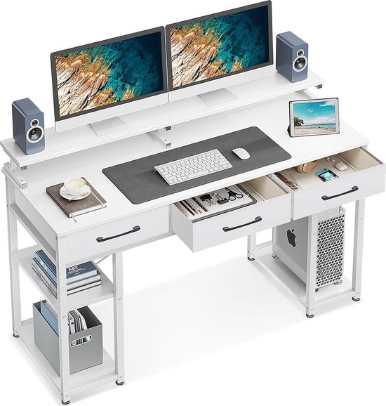 Wit Bureau met 3 Laden - Computer Tafel met Plank - 120x50x90 cm ...
