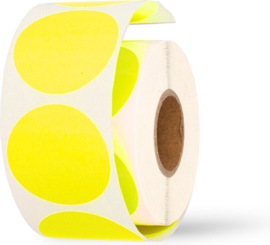 Stickers - Fluor Geel - O25 mm - (1000 STUKS) - Blanco - Sluitstickers ...