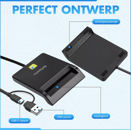 BeSparkz kaartlezer identiteitskaart belgie - eID Kaartlezer USB A & C ...