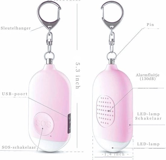 130dB SOS Paniekalarm Met LED Zaklamp - USB Oplaadbaar Sleutelhanger Alarm Voor... | bol