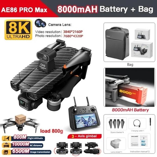 Drone - Professionele Drone - Drone Set - Carbon - 8000Mah - 2,4Ghz ...