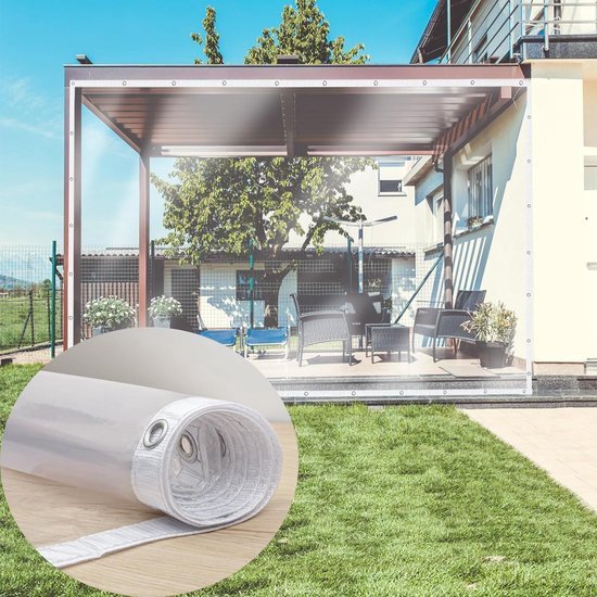 Afdekzeil, transparant, waterdicht, met oogjes, pvc-zeil voor pergola ...